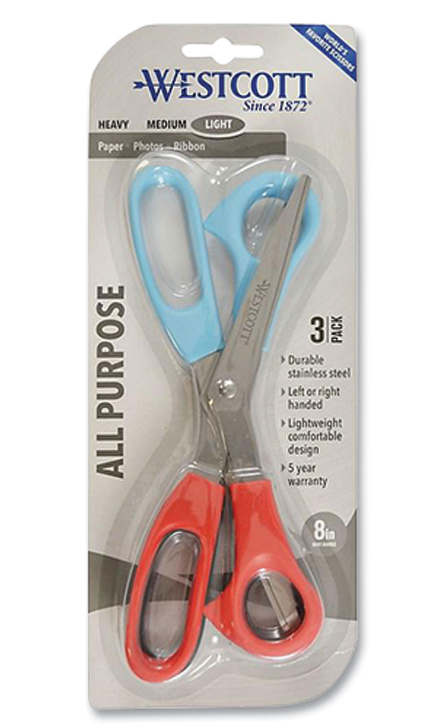 All Purpose Value Stainless Steel Scissors Three Pack, 8" Long, 3" Cut ...