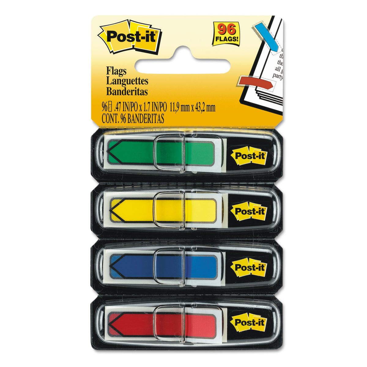 Arrow 1/2" Page Flags, Assorted Primary, 24/Color, 96-Flags/Pack ...
