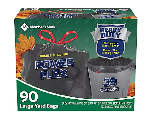 Member's Mark 39 Gallon Power-Guard Drawstring Yard Trash Bags (90 ct ...