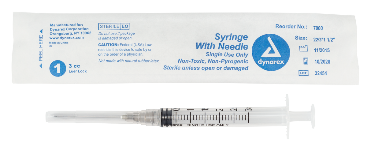 Dynarex - Syringes With Needle - 3cc 22Gx1.5 Needle – BlueSky Supplies